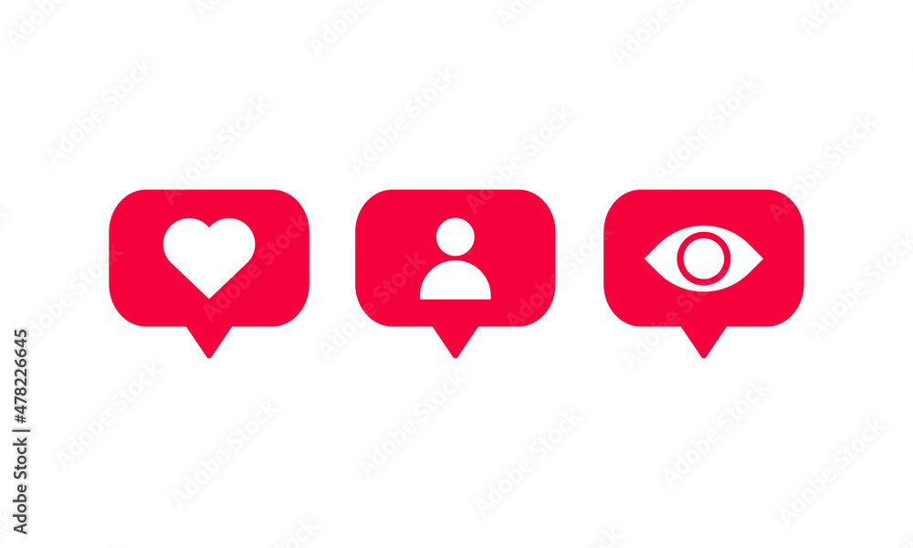 social media icons. like, follow, and view illustrations. an icon ...