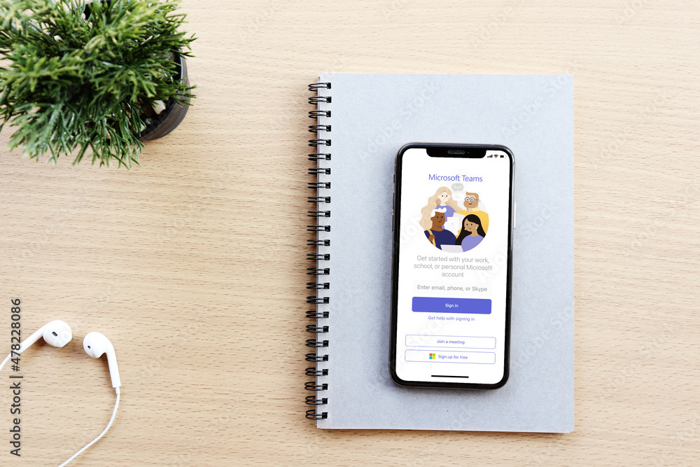 Microsoft Teams on smartphone screen, desk background : Chiang Mai ...