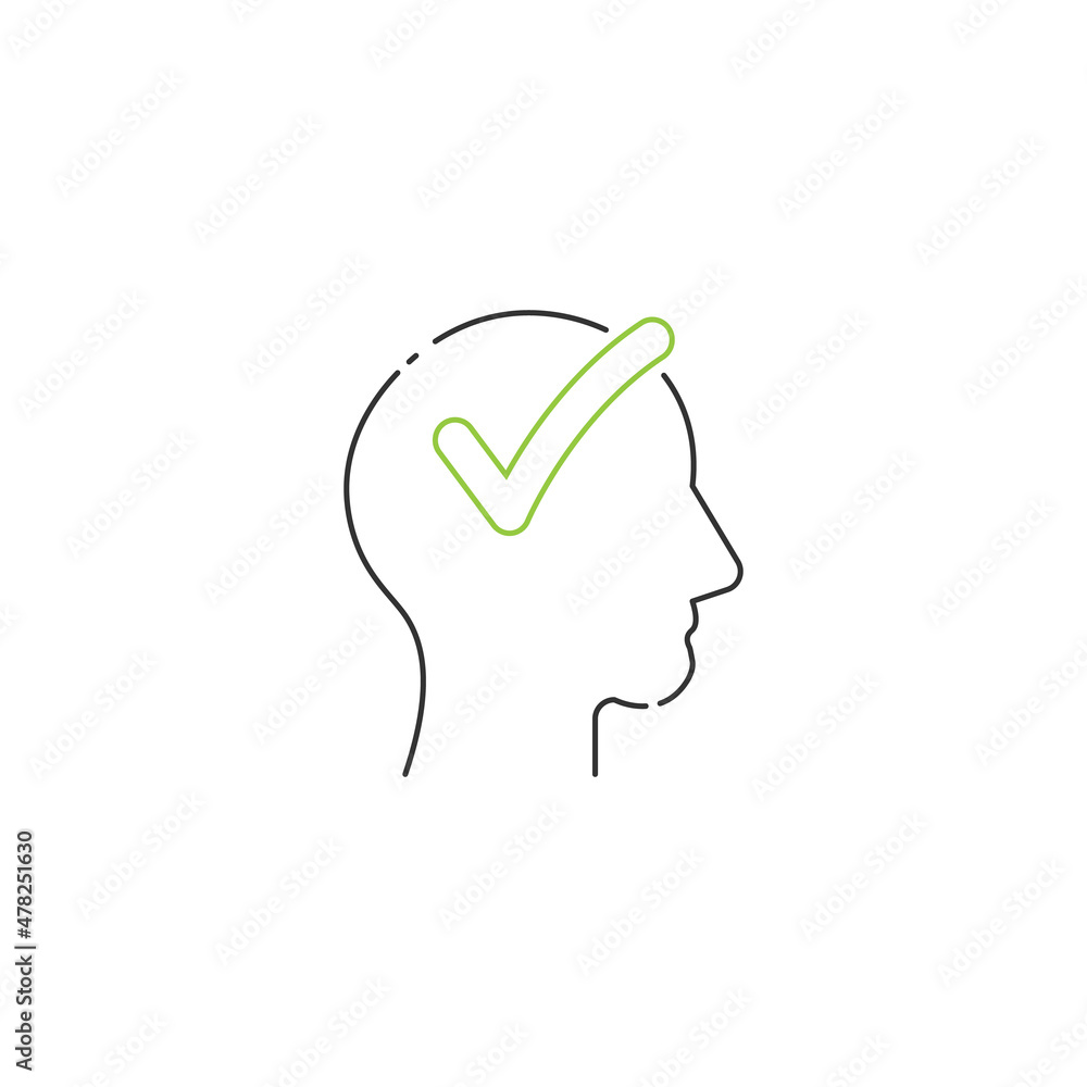 Check mark in human head linear icon with editable stroke. Problem ...