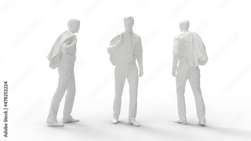 3D rendering of a casual business man front side and back view ...