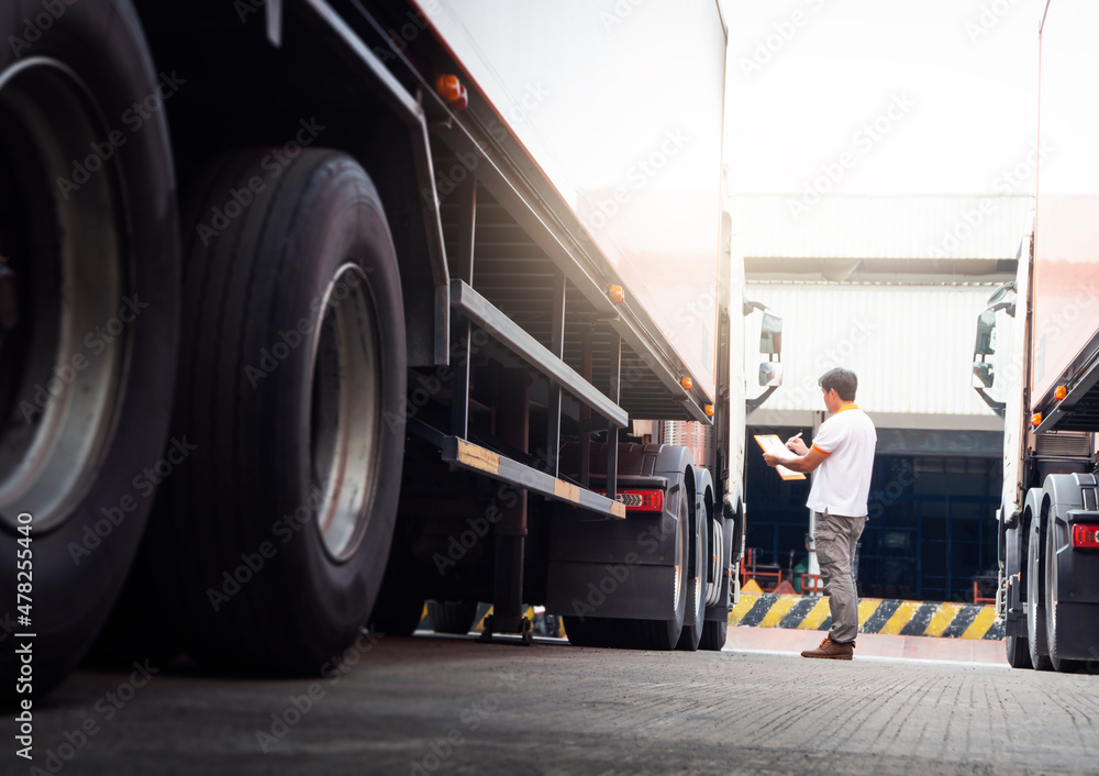 Truck Driver is Checking the Truck's Safety Maintenance Checklist ...