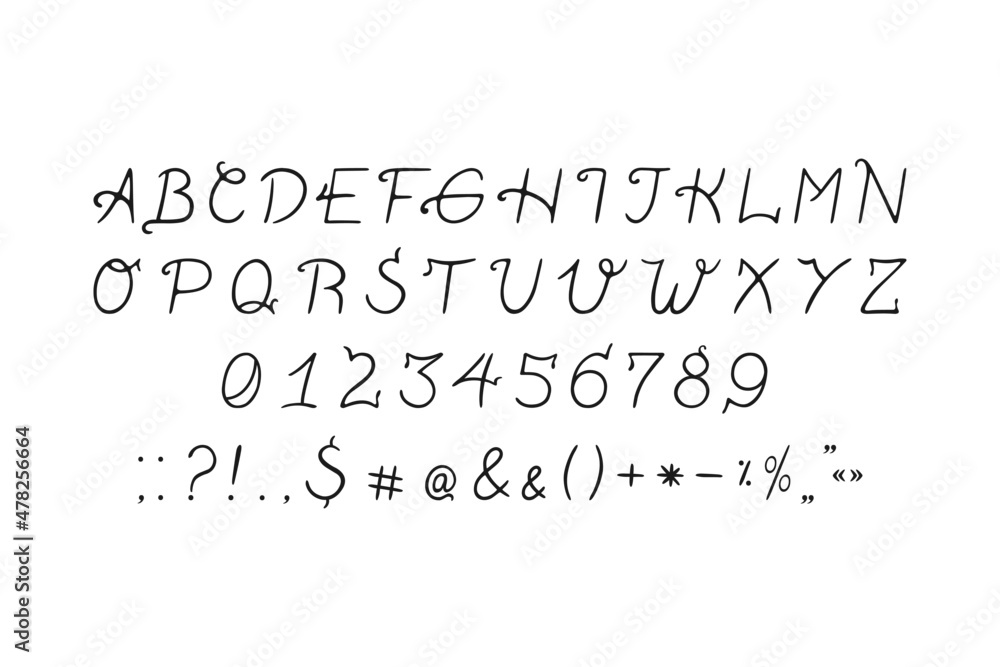 Hand drawn font alphabet. Set of lowercase letters in minimal style ...