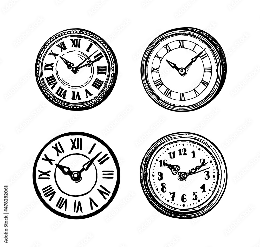 Ink Sketch Of Clock Dial Faces Stock Vector Adobe Stock