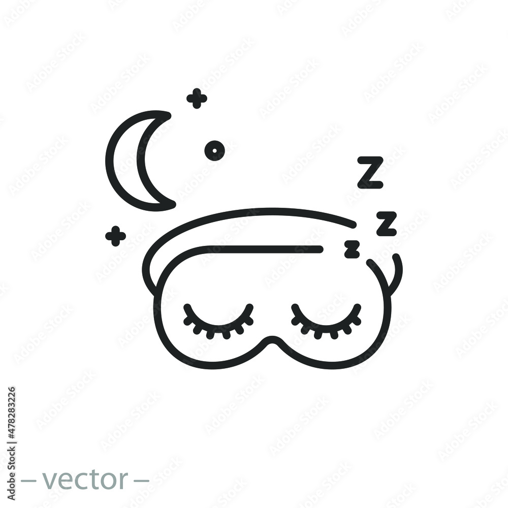 sleep mask icon, closed eyes, dream or stress relief, better relax ...