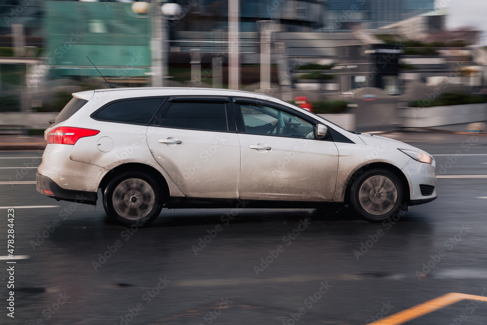 Ford Focus wagon third generation car, side view. Photography of a ...