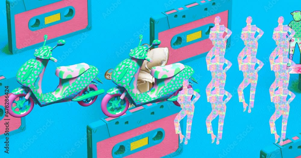 Looped 4k animation. 2d, 3d Crazy chaos mix of fashion objects and ...
