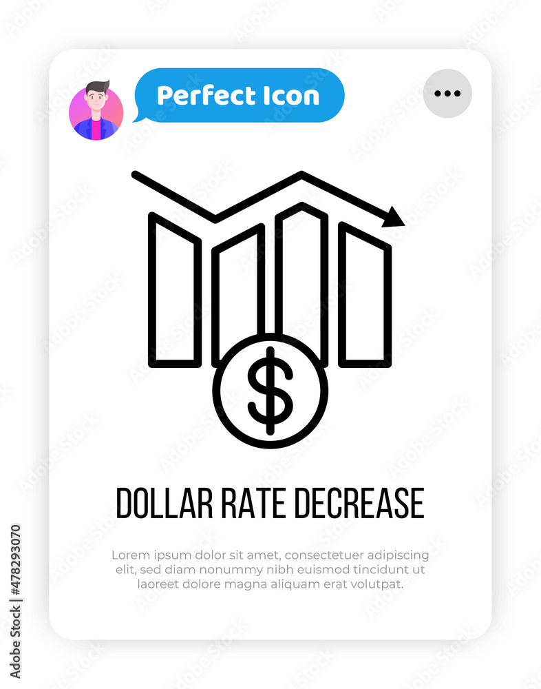 Dollar decreasing chart thin line icon. Business analytics. Inflation, negative report. Modern ...