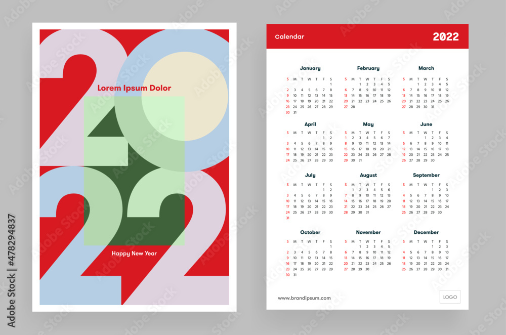 Modern 2022 сalendar design. 2022, 2023. Editable calendar page ...