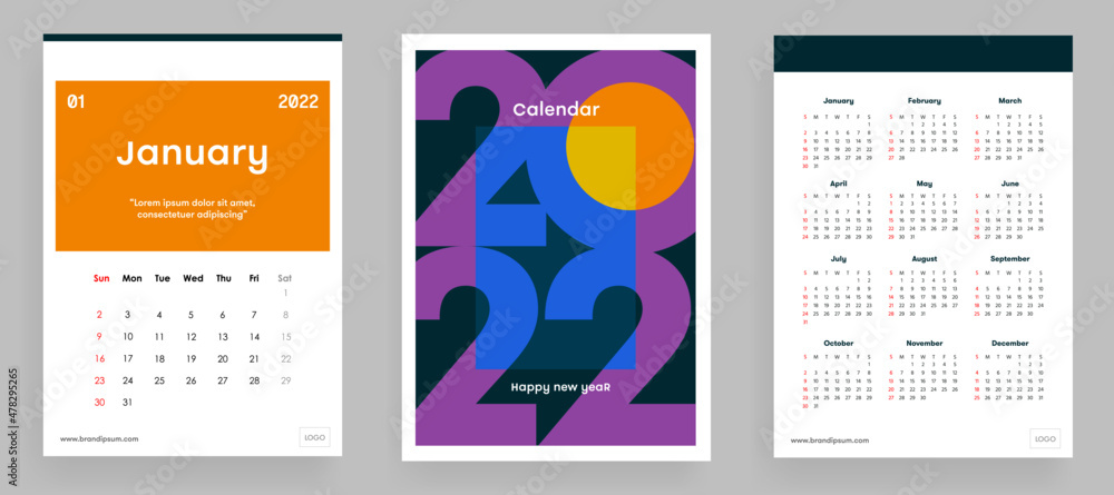 Modern 2022 сalendar design. 2022, 2023. Editable calendar page ...