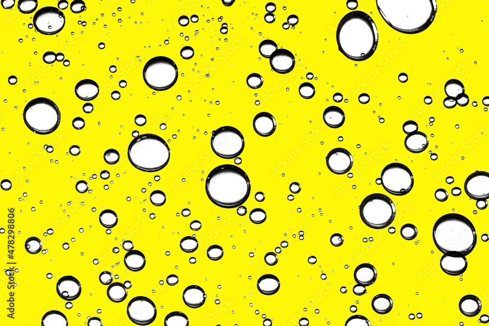 Yellow water bubbles texture. Sparkling fizzy water background. Round ...