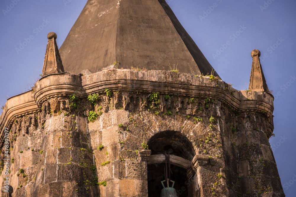 Bell tower of Catholic Church, baroque architecture, in the Philippines ...