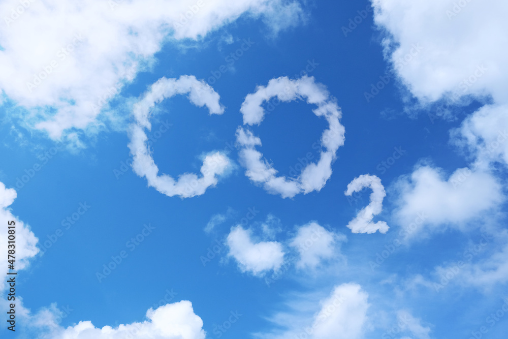 Blue sky with word CO2 . Global warming concept. Natural disasters and ...