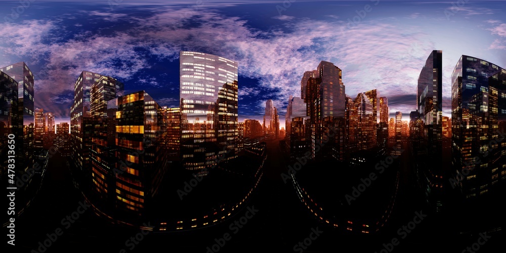 Evening city. HDRI . equidistant projection. Spherical panorama ...