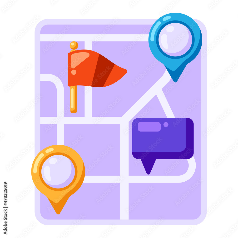 City map background design with markers and flags. Illustration of ...