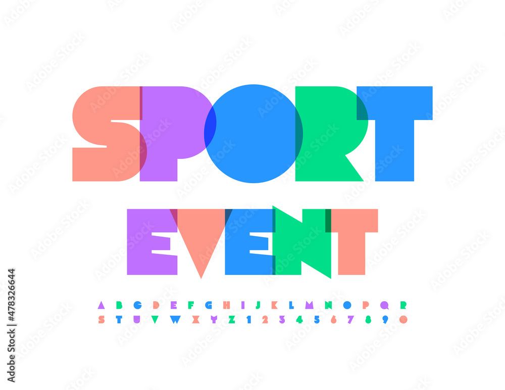 Vector colorful Poster Sport Event. Bright Watercolor Font. Modern ...