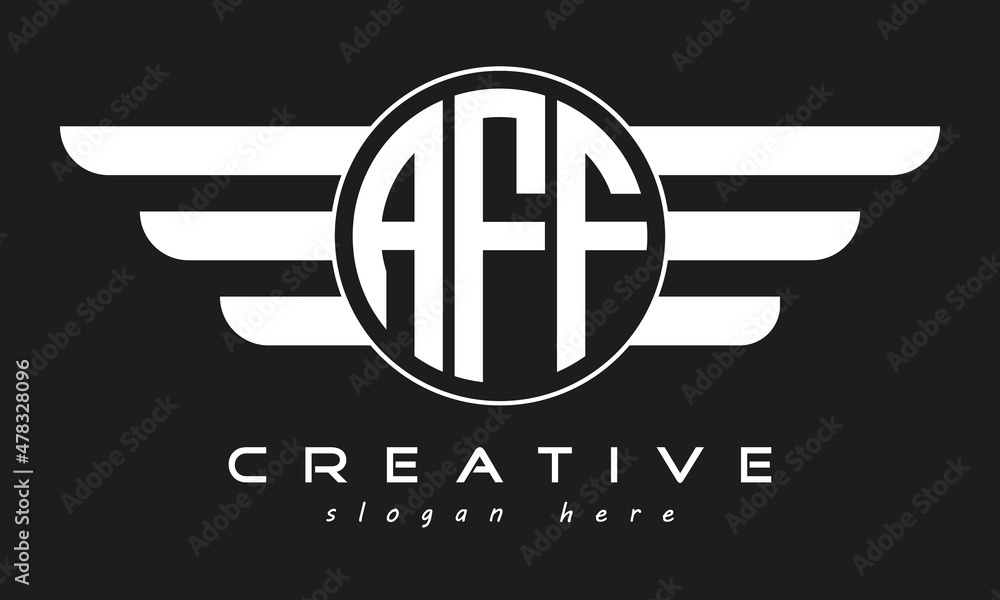 AFF three letter monogram type circle letter logo with wings vector ...