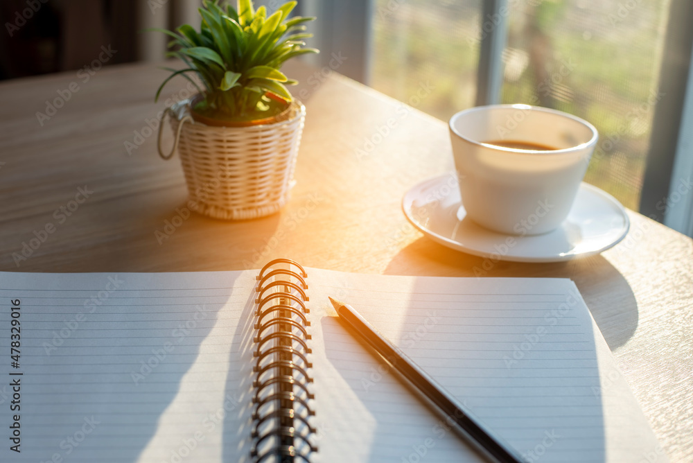 Planner write meeting agenda at Calendar book, work at home. Diary for ...