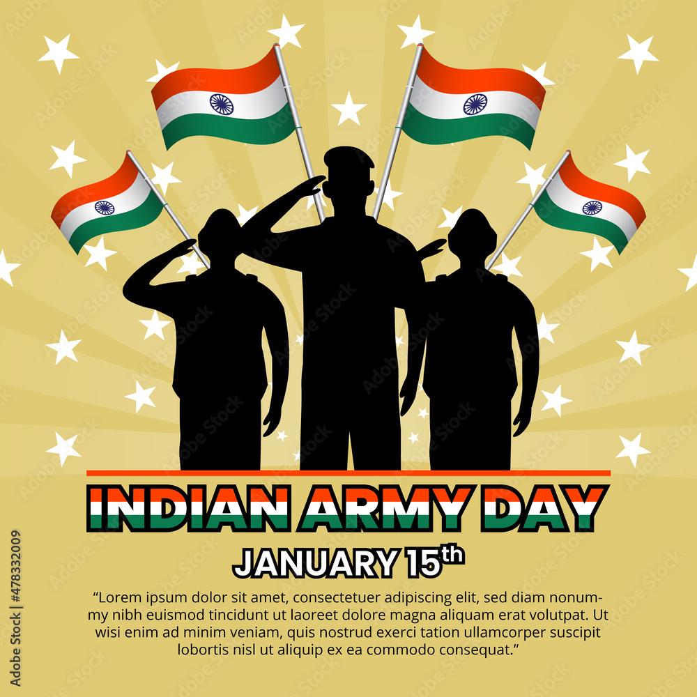 Indian army day background with salute soldiers and flag Stock Vector ...
