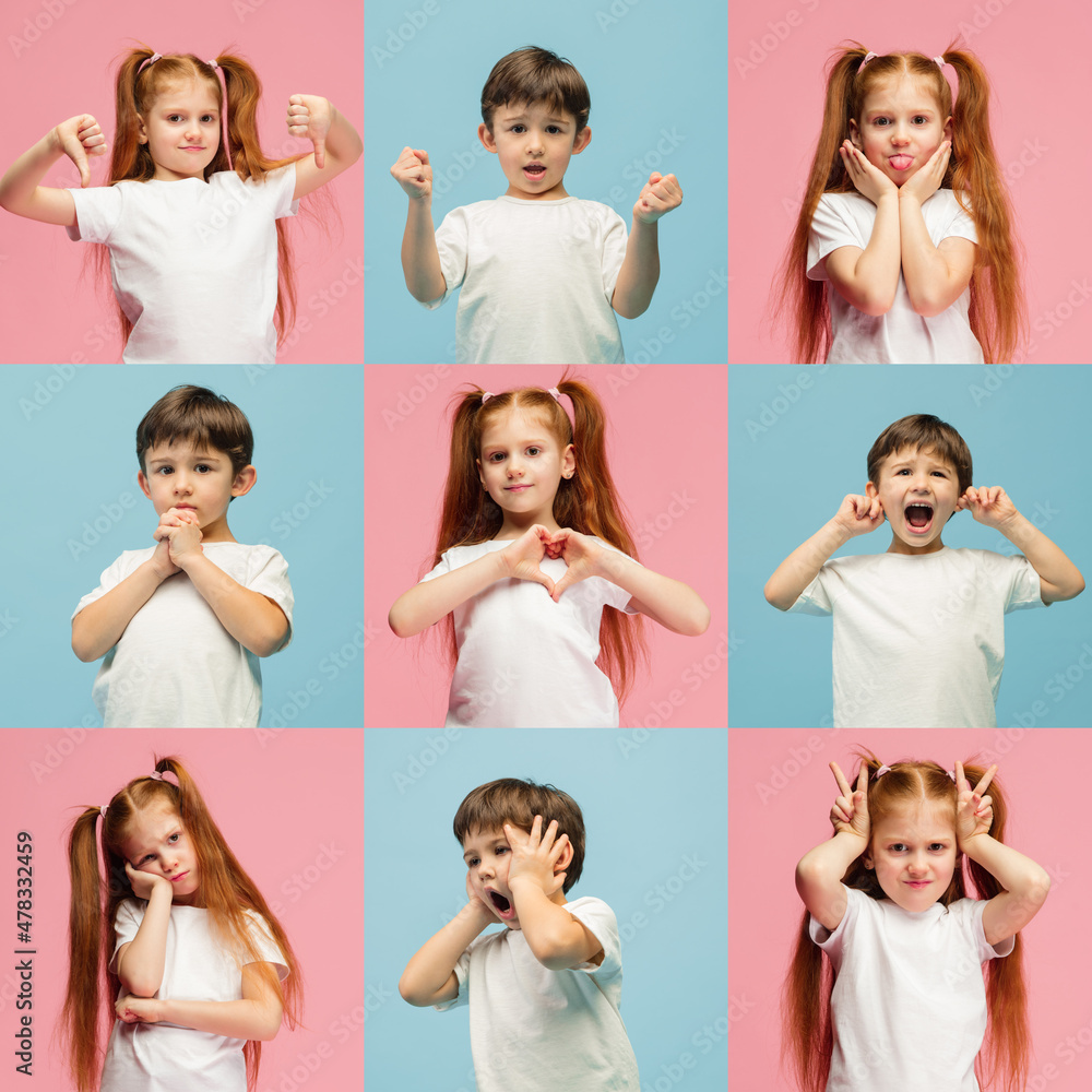 Set of images of emotional little cute kids, boy and girl isolated on ... Set of images of emotional little cute kids, boy and girl isolated on ...
