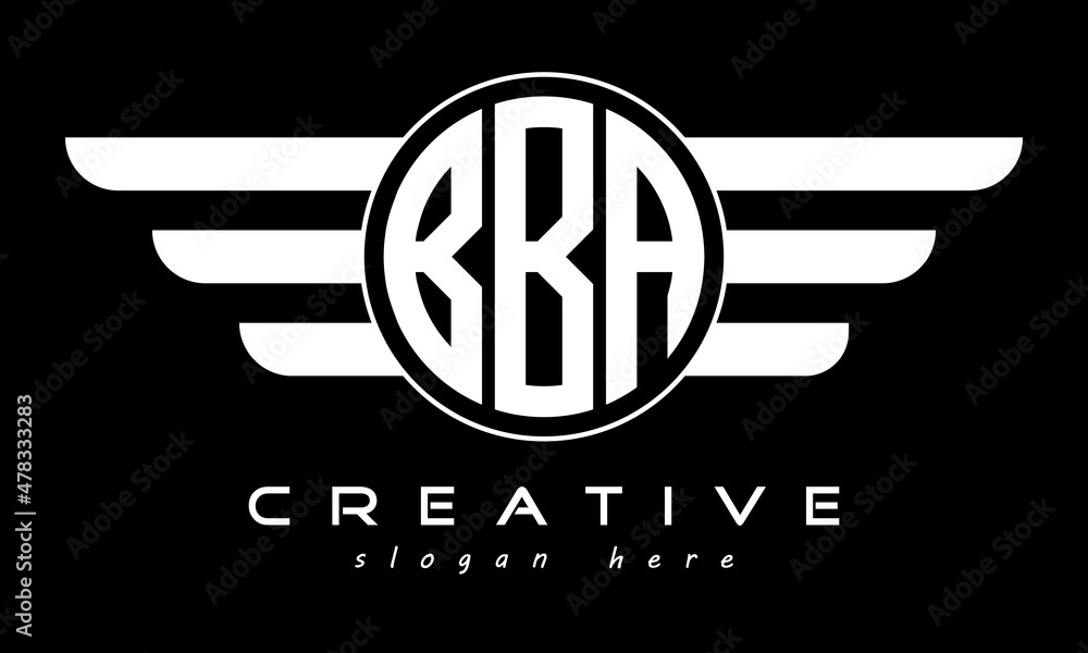 BBA three letter monogram type circle letter logo with wings vector ...