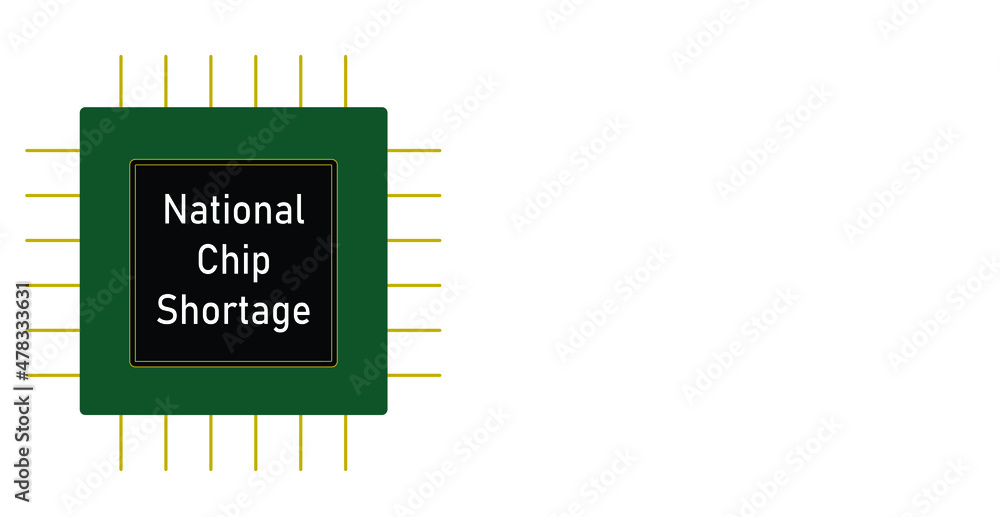 Vector showing semiconductor shortage, large green and gold chip with ...