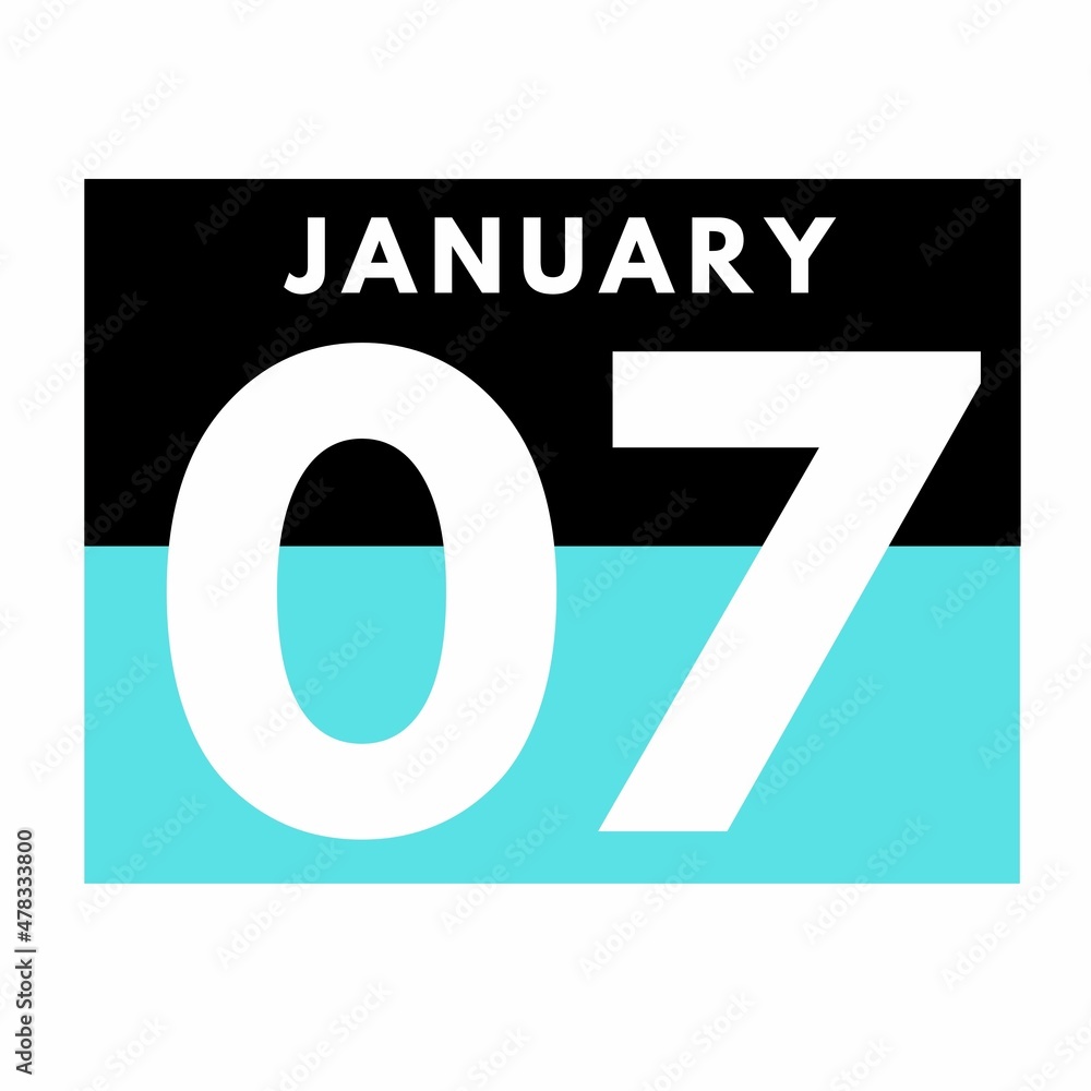 January 7 . Flat daily calendar icon .date ,day, month .calendar for ...