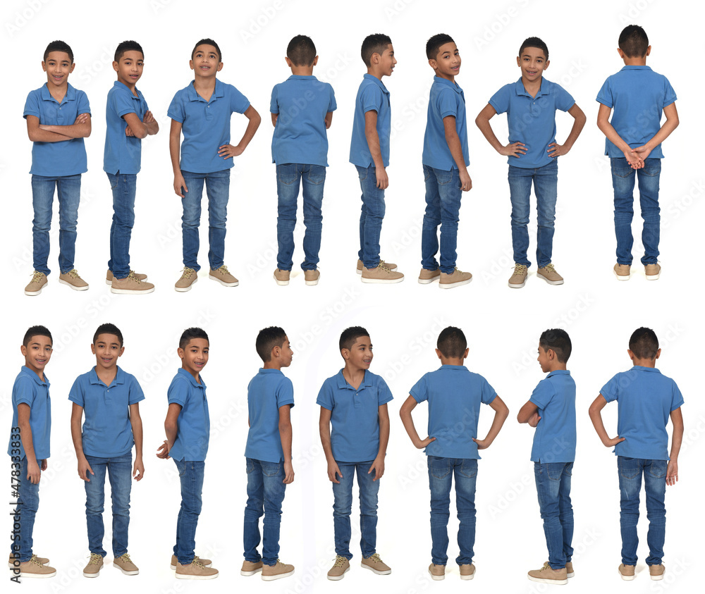 various poses back side and front view of the same boy from behind on ...