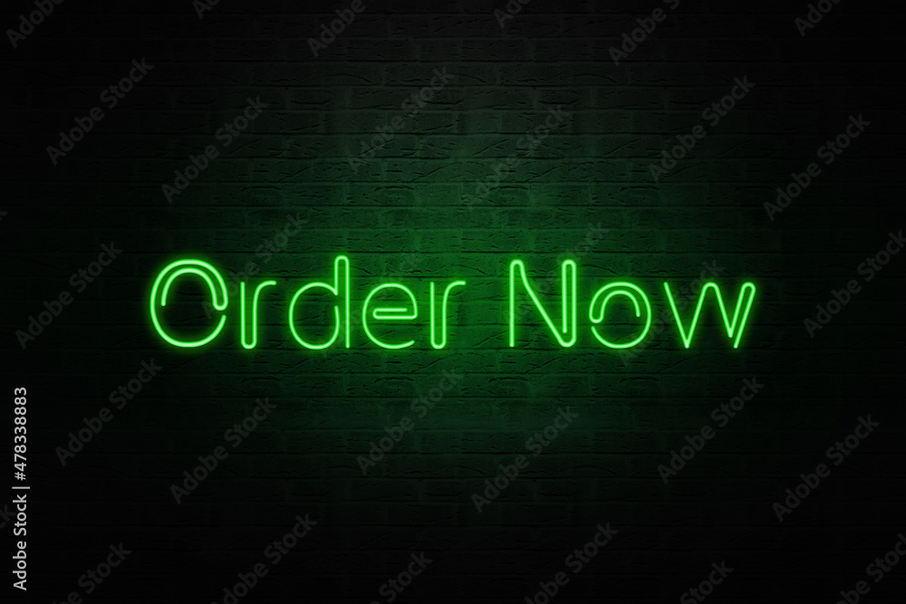 Order Now Neon Lights Abstract Background Written on Dark Wall. Modern ...