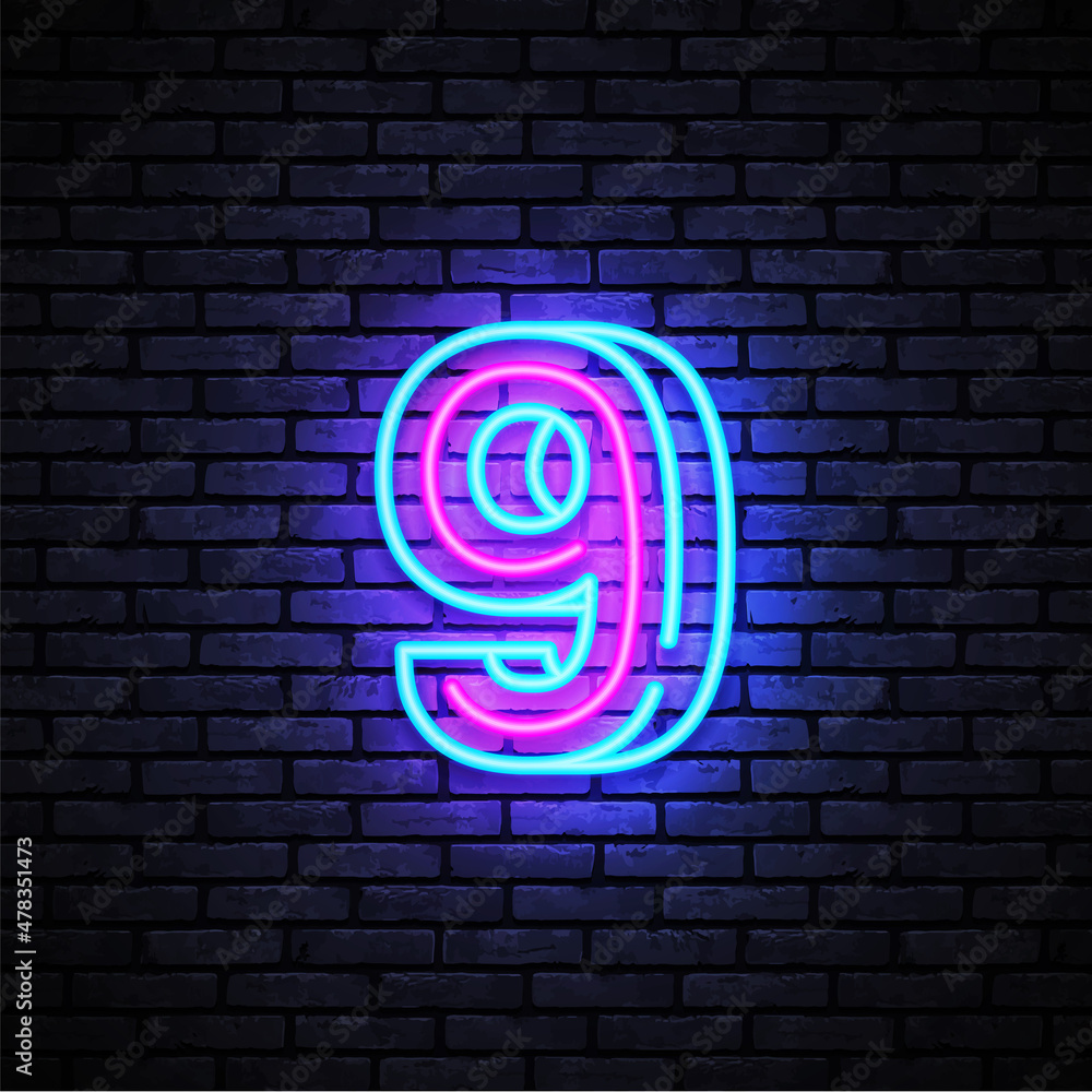 Number nine symbol neon sign vector. Ninth, Number nine template neon ...