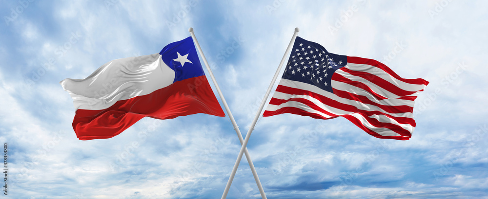 crossed national flags of Chile and United States of America flag ...