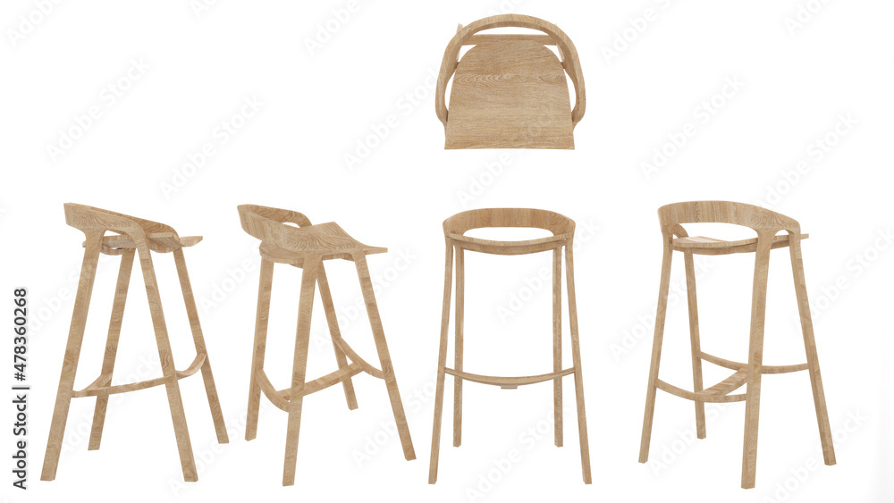 wood stool bar on white background, top view, side, 3d rendering Stock ...