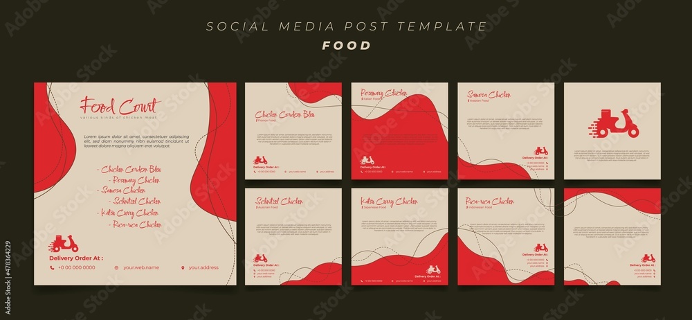 Social Media post template with red and yellow background design. Stock ...
