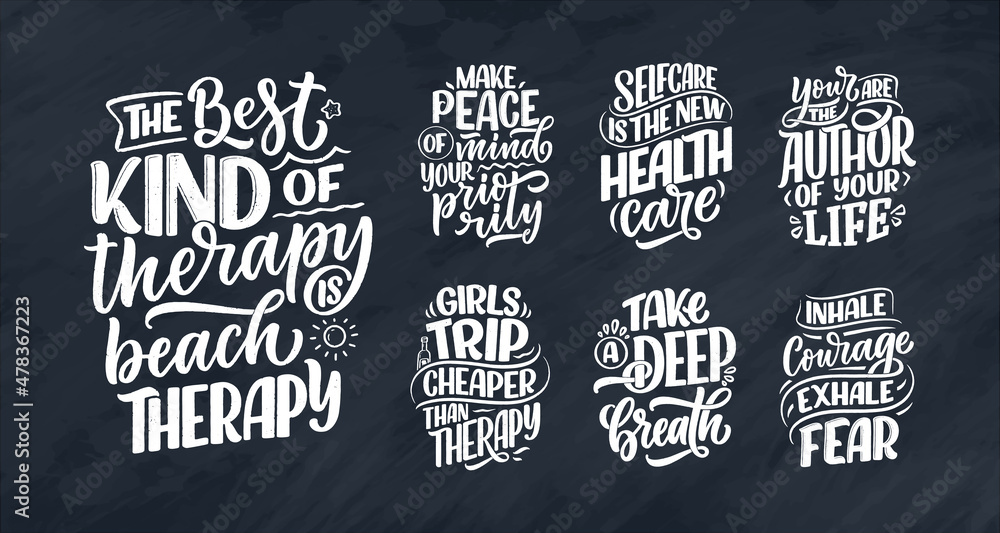 Set with lettering slogans about therapy. Funny quotes for blog, poster ...