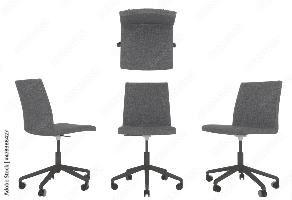 office chair on white background, top view, side, 3d rendering Stock ...