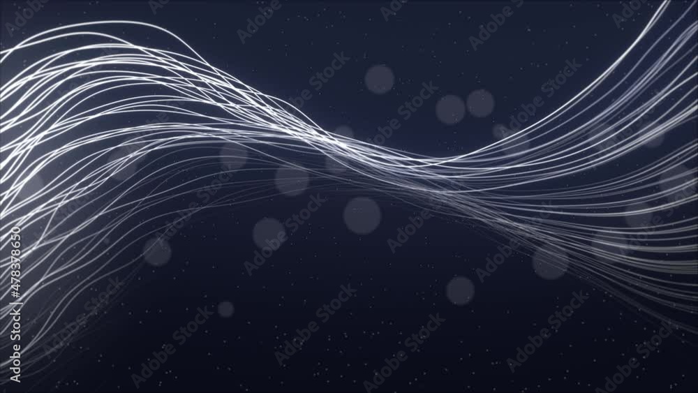 Wavy glowing white lines pattern seamless animation on dark blue ...