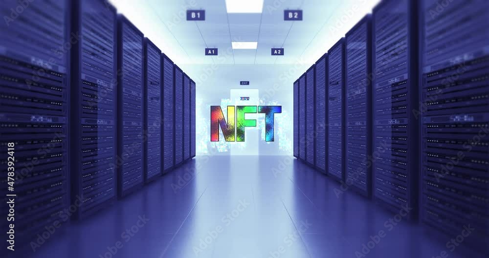 Colorful NFT Symbol In Modern Datacenter Room. Non Fungible Token ...