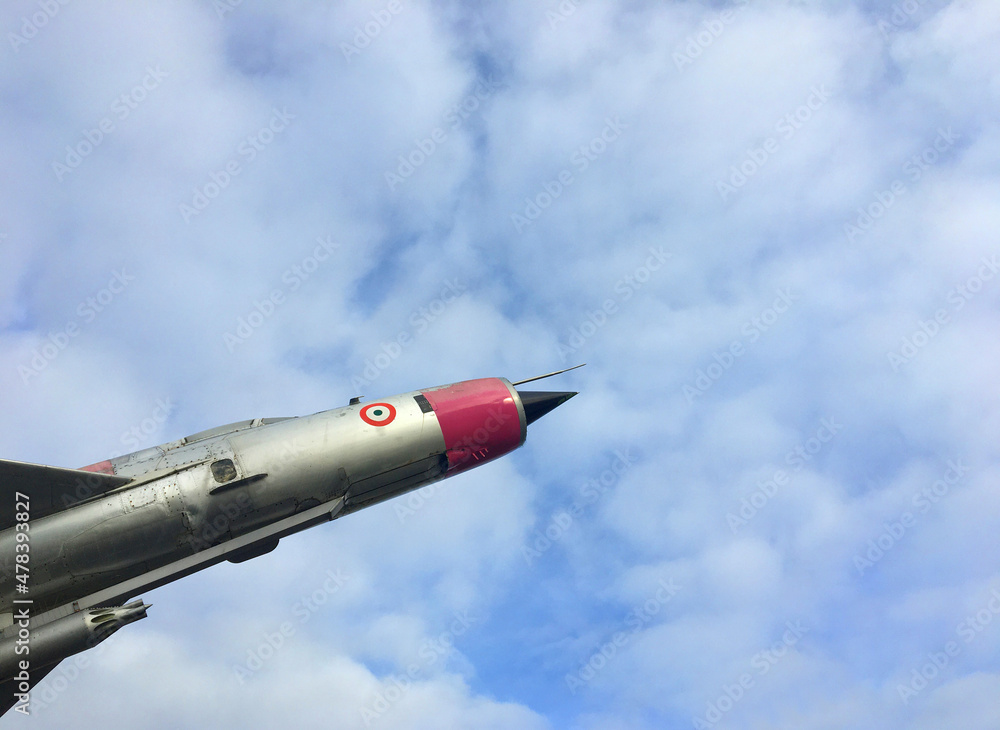 Nose of a MIG 21 Lancer fighter plane with the colors of the Indian Air ...