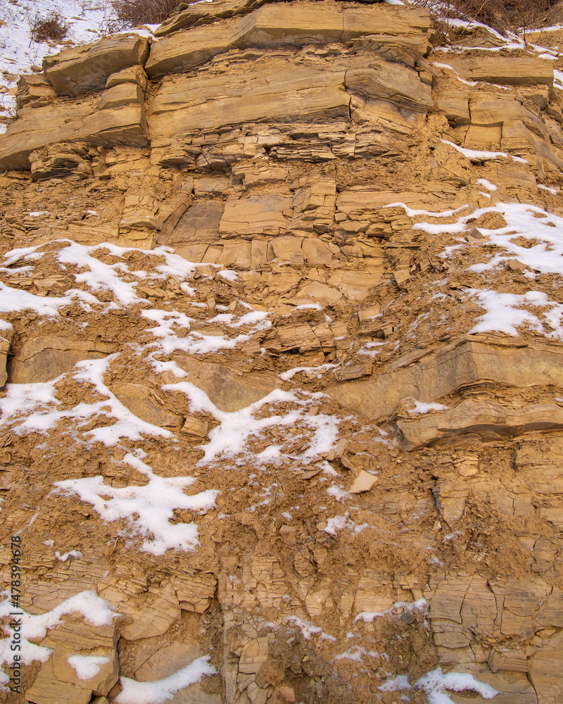 Rock outcrops of the Permian period on the Kama river. Cape Strelka ...