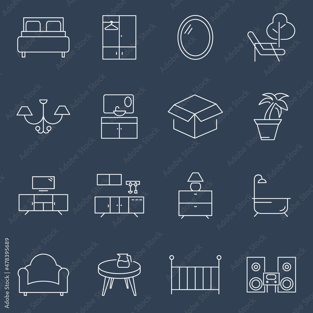Home Room Types icons set . Home Room Types pack symbol vector elements ...
