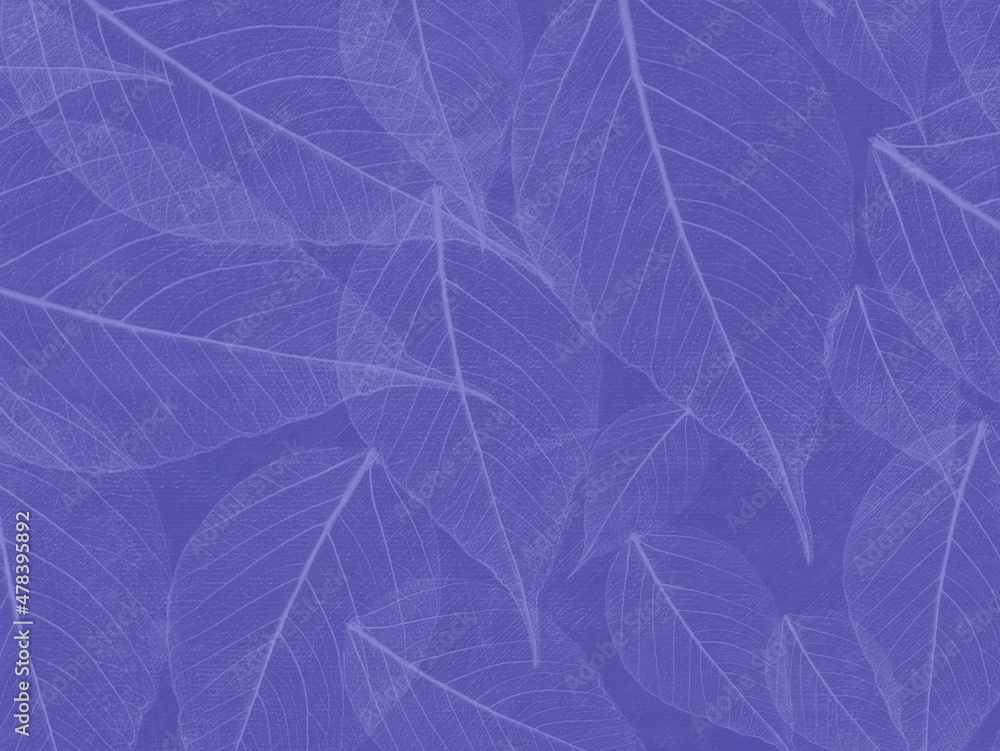 Very Peri blue color background with leaves motif. Watercolor or ink on ...