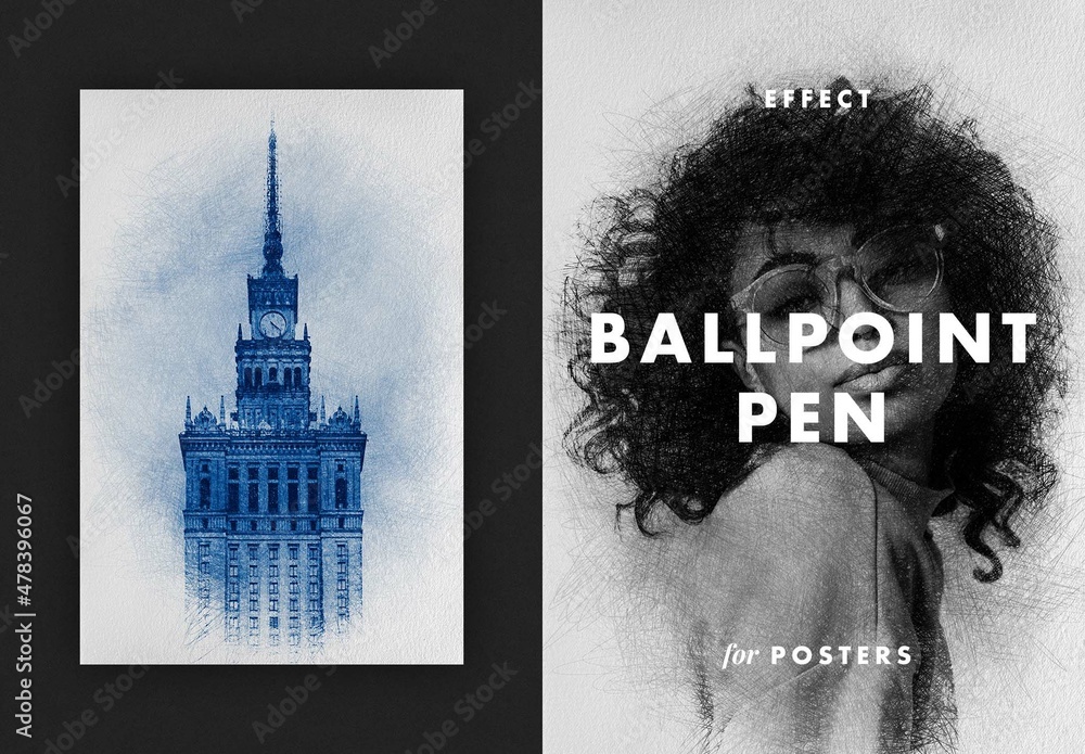 Ballpoint Pen Sketch Poster Photo Effect Mockup Stock Template | Adobe ...