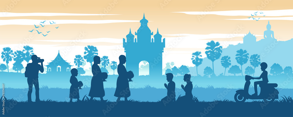 Asean scenery country background of Loas with famous gate and temple ...