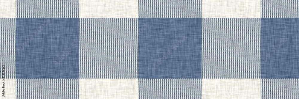 French farmhouse blue plaid check seamless border pattern. Rustic tonal ...