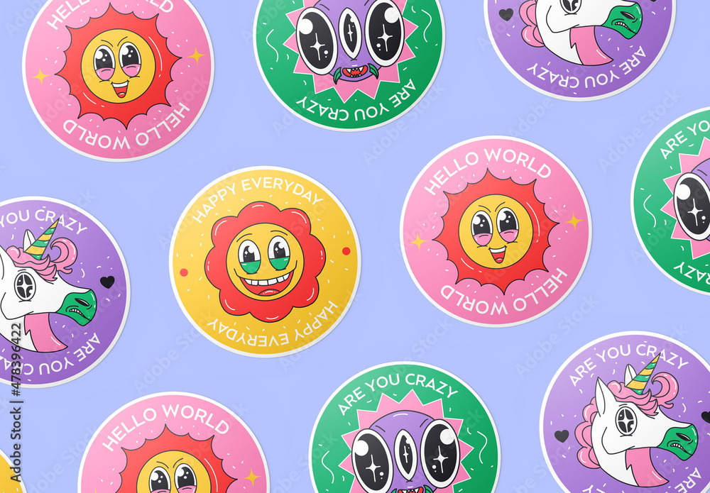 Round Vinyl Stickers Grid Mockup Stock Template | Adobe Stock