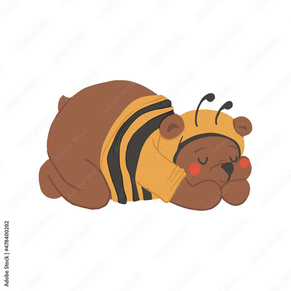 Cartoon happy bear wearing bee costume isolated on white background ...