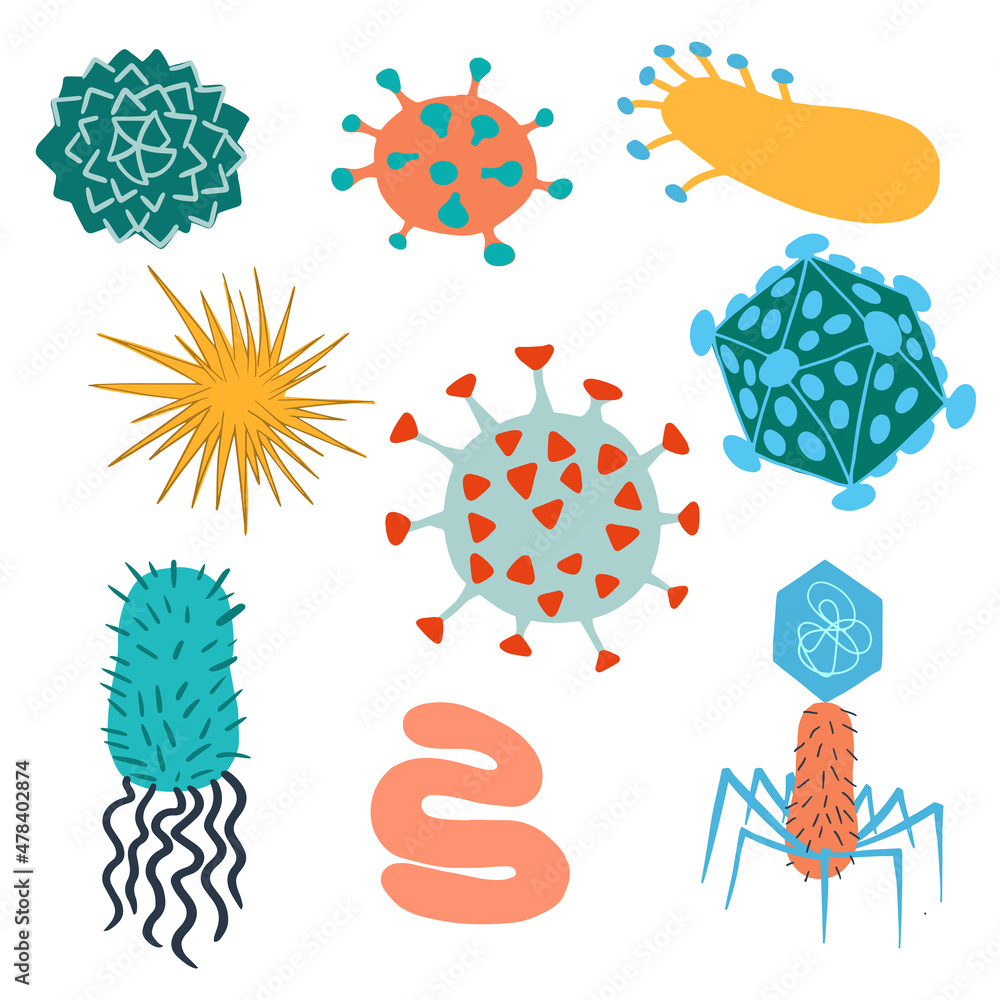 Cartoon Cute germ, bacteria and viruses collection. Cartoon microbes ...