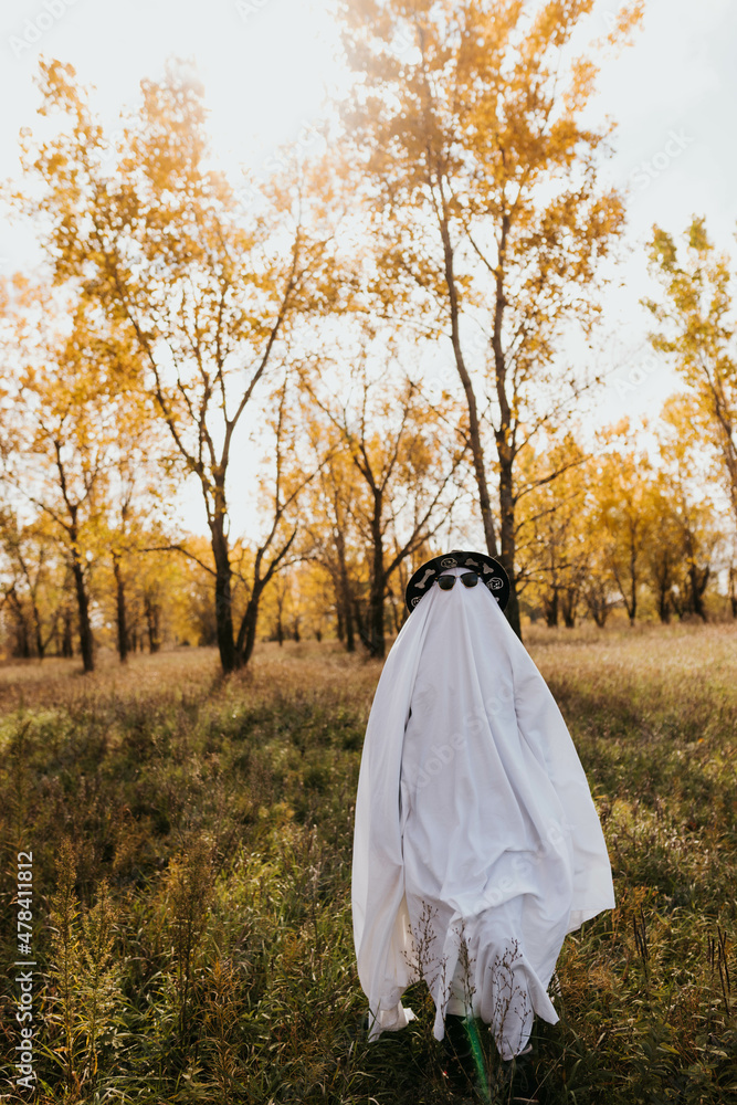 Full body image of person dressed as ghost looking at camera Stock ...