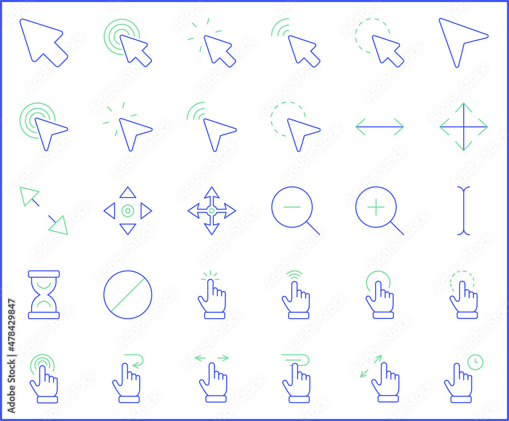 Set of cursors and selection icons line style. It contains such Icons ...