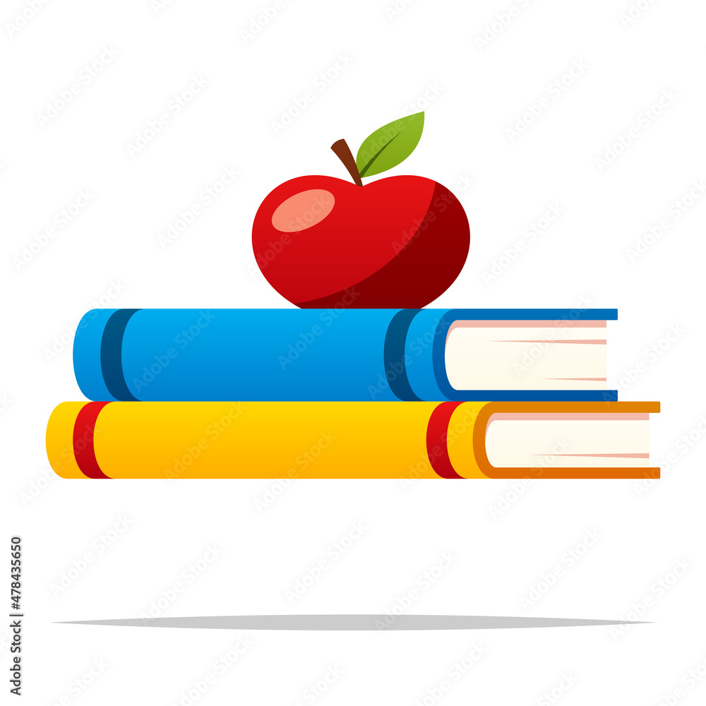 Apple on stacked books vector isolated illustration Stock Vector ...