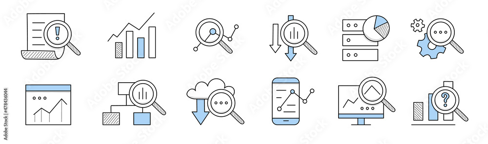 Data analysis icons, research of business, finance or science ...